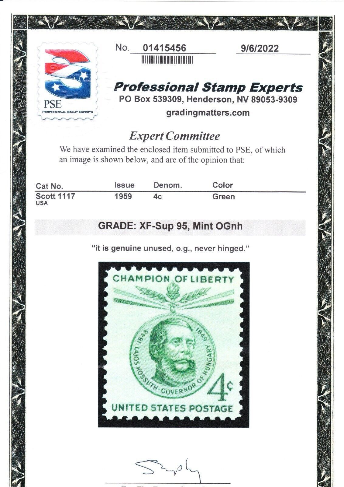 MOstamps - US #1117 Mint OG NH Grade 95 with PSE Cert - Lot # MO-3760 ...