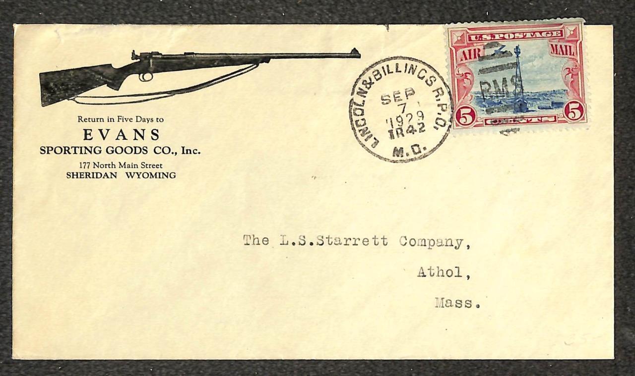 USA C11 Beacon Stamp Wyoming RPO Evans Sporting Goods GUN Advertising ...