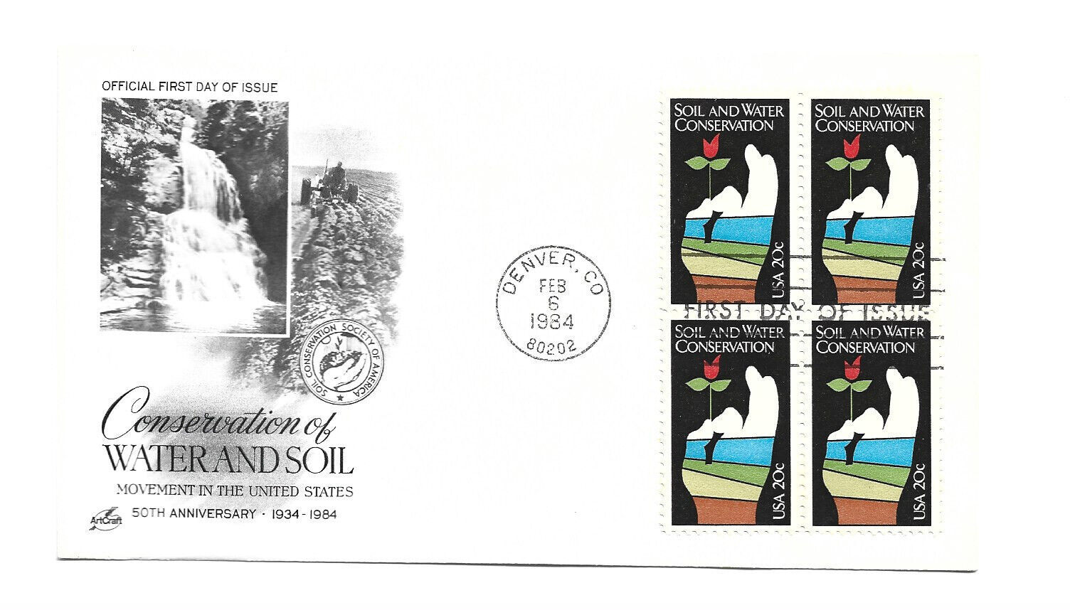 2074 Soil and Water Conservation, ArtCraft block of 4 FDC | United ...