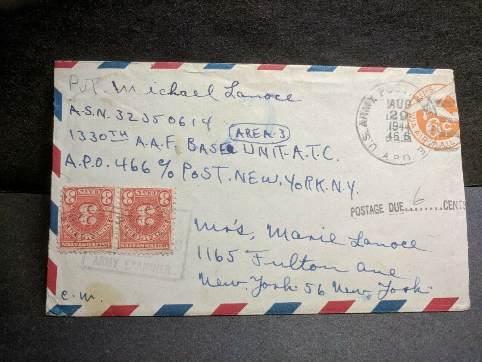 APO 466 JORHAT, INDIA 1944 Censored WWII Army Cover 1330th AAFBU ATC ...