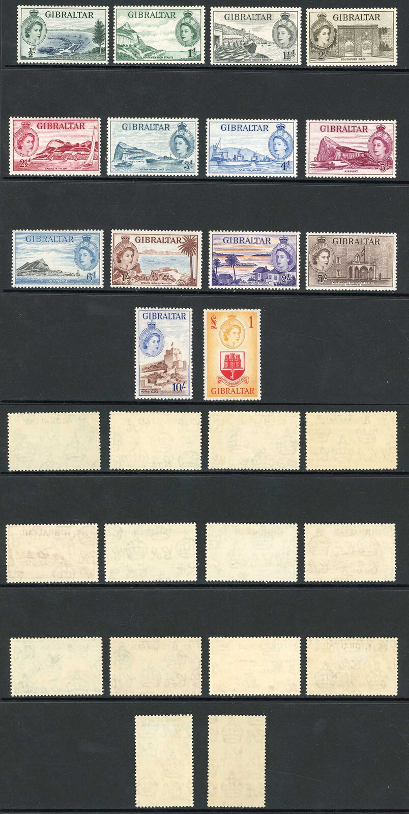 Gibraltar SG145/58 1953 Set of 14 (except 4d which is m/m) U/M Cat 190 ...