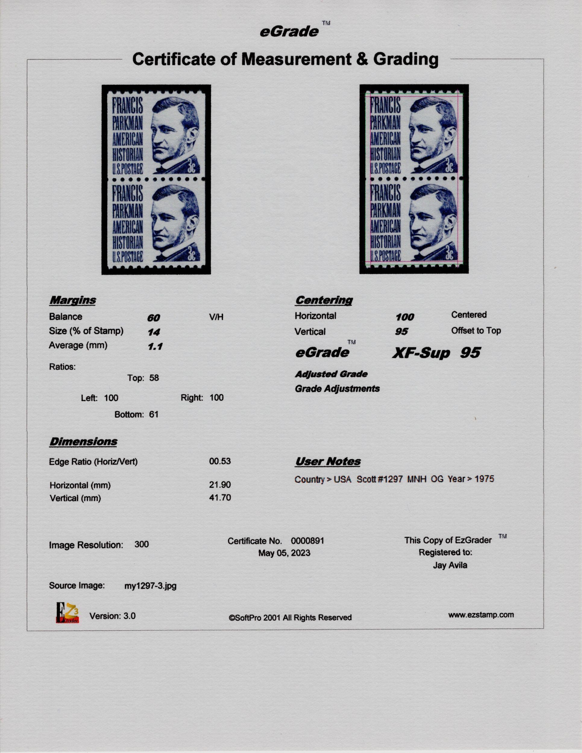 US Scott #1297 MNH OG 3c Coil Pair eGraded With Certificate eGrade XF ...