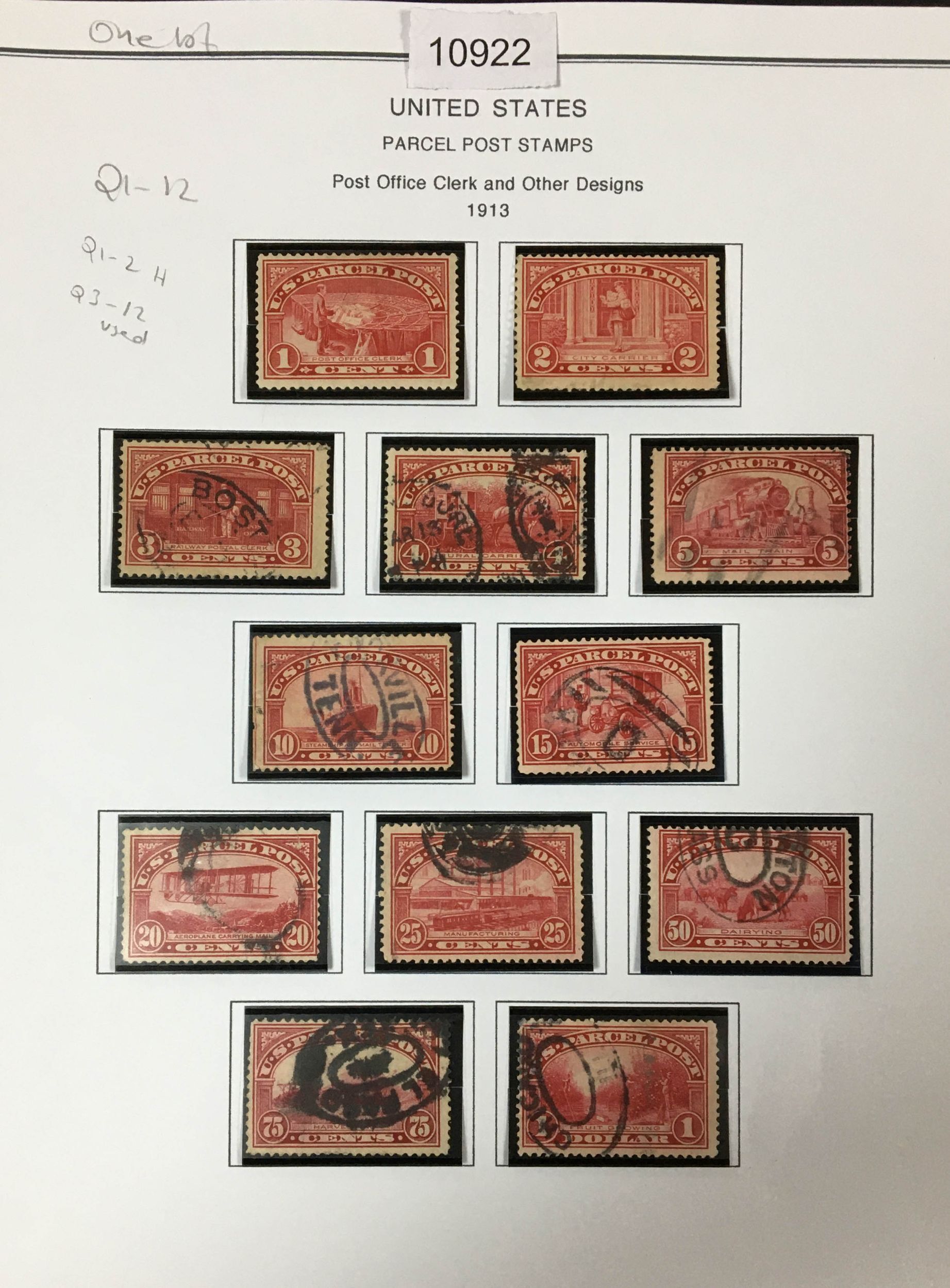 US Stamps # Q1-Q12 Used Group (Q1-2 Mint OG H) CAT. $190 LOT #10922 ...