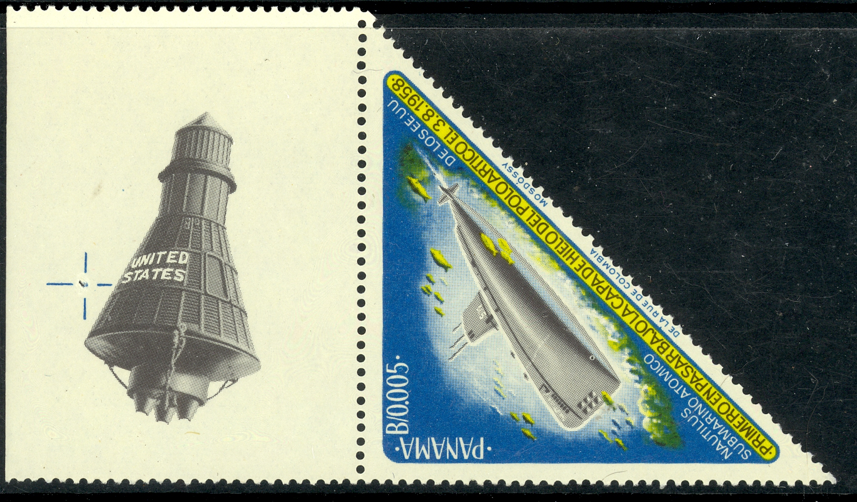 PANAMA 1965 1/2c NUCLEAR SUBMARINE NAUTILUS Triangle w Space Label Sc ...