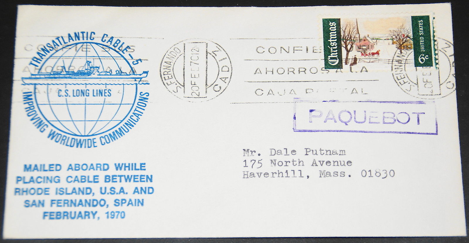 1970 CS Long Lines Transatlantic Cable 5 Paquebot Cover | United States ...