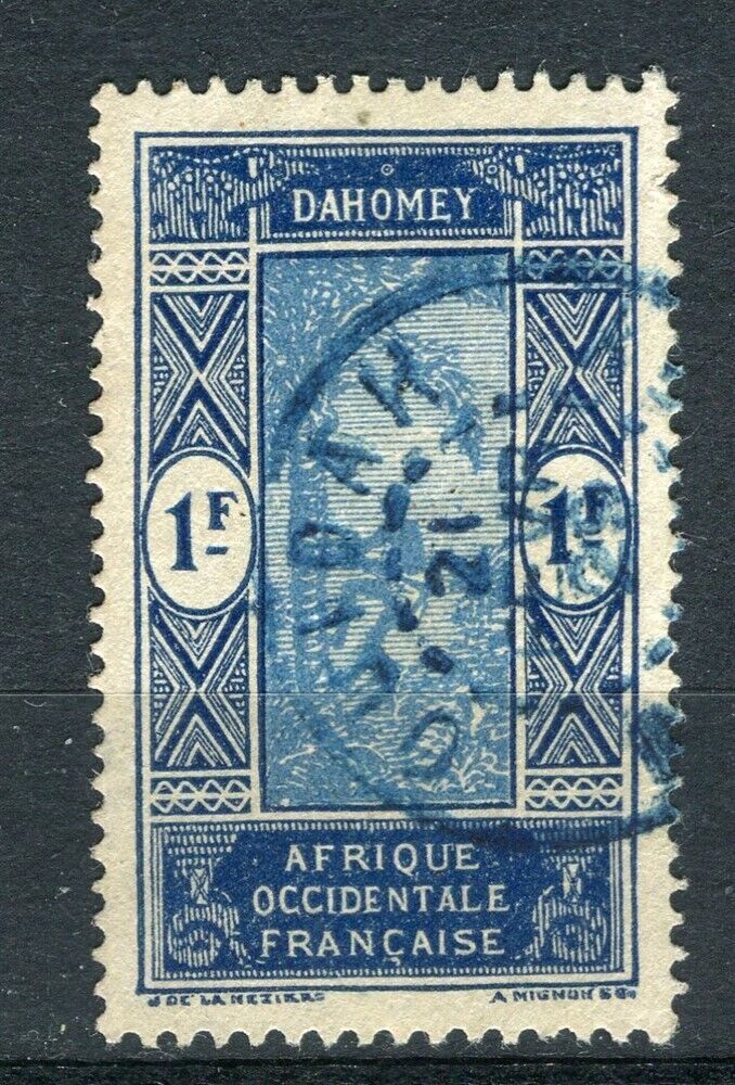 FRENCH COLONIES; DAHOMEY early 1900s pictorial issue used 1Fr. POSTMARK ...