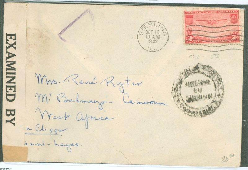 US C22 A 50c clipper franked this October 1942 Multi-Censored Air mail ...