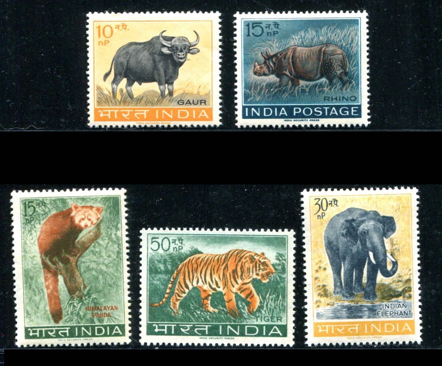 INDIA 1963 Indian Elephant Tiger Panda Rhino Gaur Animals MNH VF | Asia ...