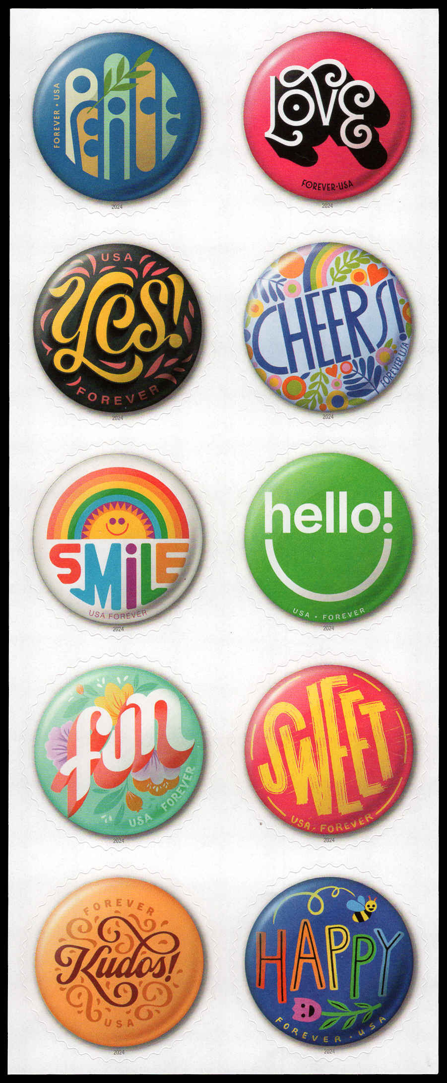 USA 5928b,5919-5928 Mint (NH) Block of 10 Pinback Buttons Forever ...