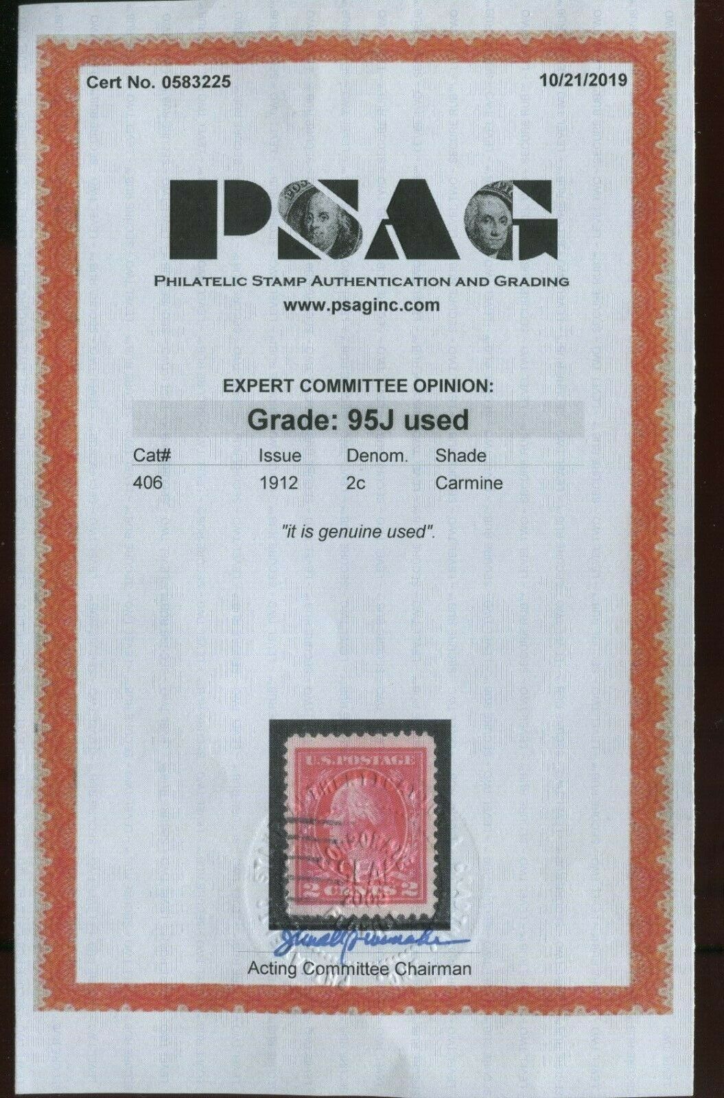 Scott 406 Washington USED Stamp with PSAG Cert (406-PSAG1) | United ...