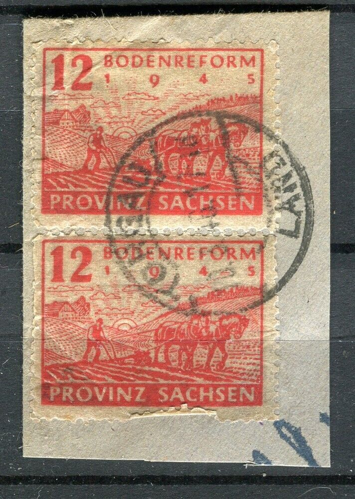 GERMANY; RUSSIAN ZONE SACHSEN Land Reform 1946 issue used 12pf. POSTMARK PIECE | Europe ...