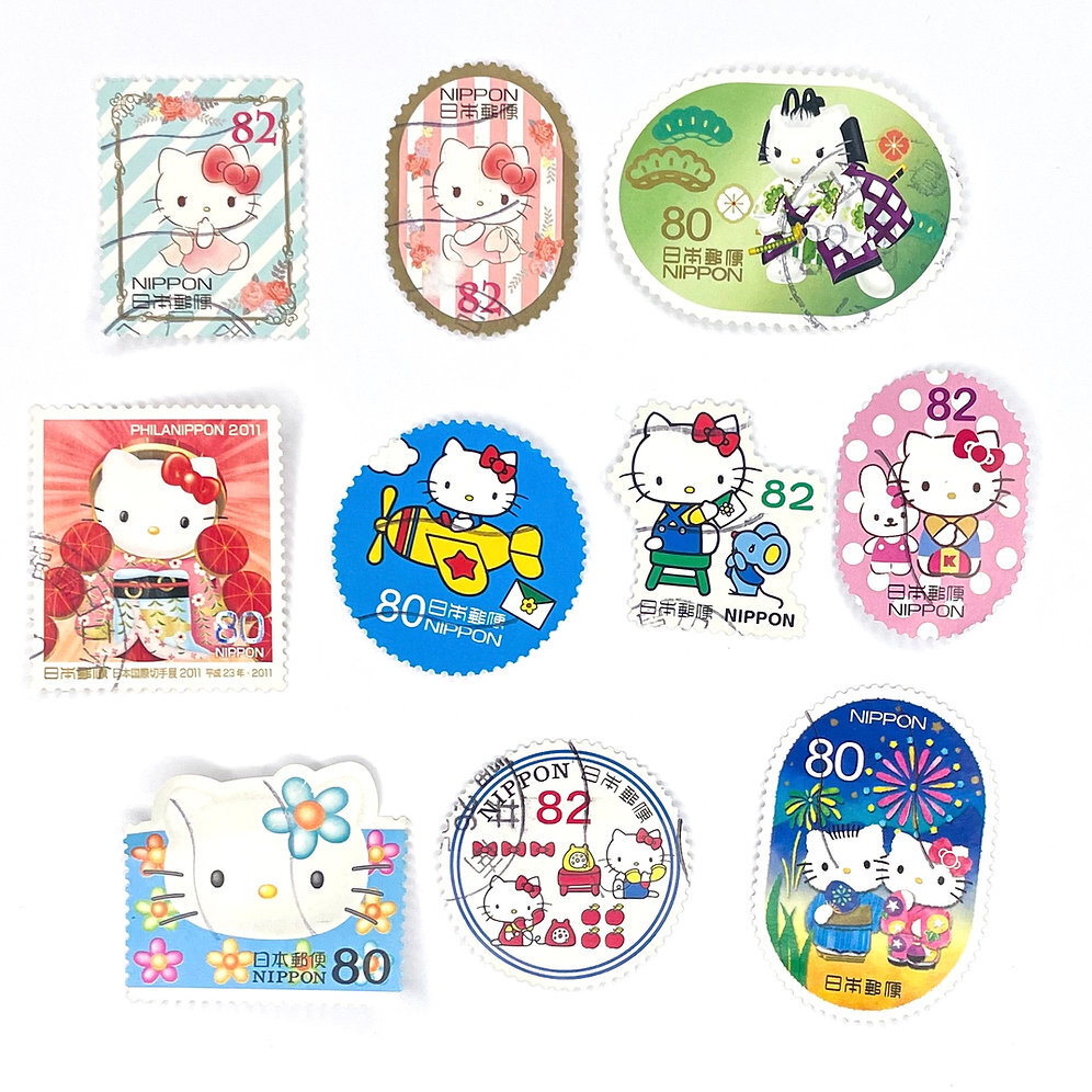 10 x Hello Kitty used Japanese postage stamps | United States, General ...