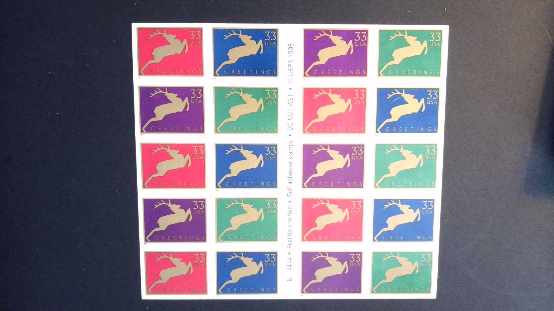 USA 3363a Holiday Greetings Reindeer 1999 Booklet of 20 x 33c stamps ...