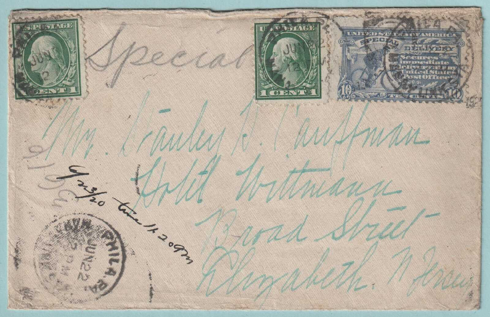 United States E11 on 1920 Special Delivery Cover to Elizabeth NJ ...
