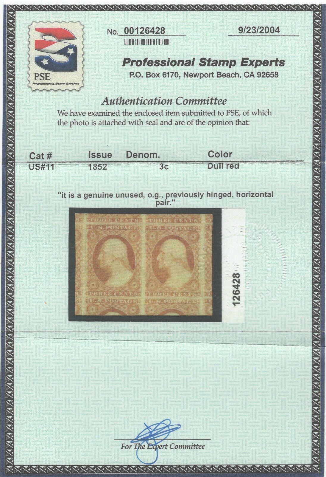 #11 Mint Pair The Best PSC 100 J OG XXLH Looks NH w/ Certs (GP2 ...