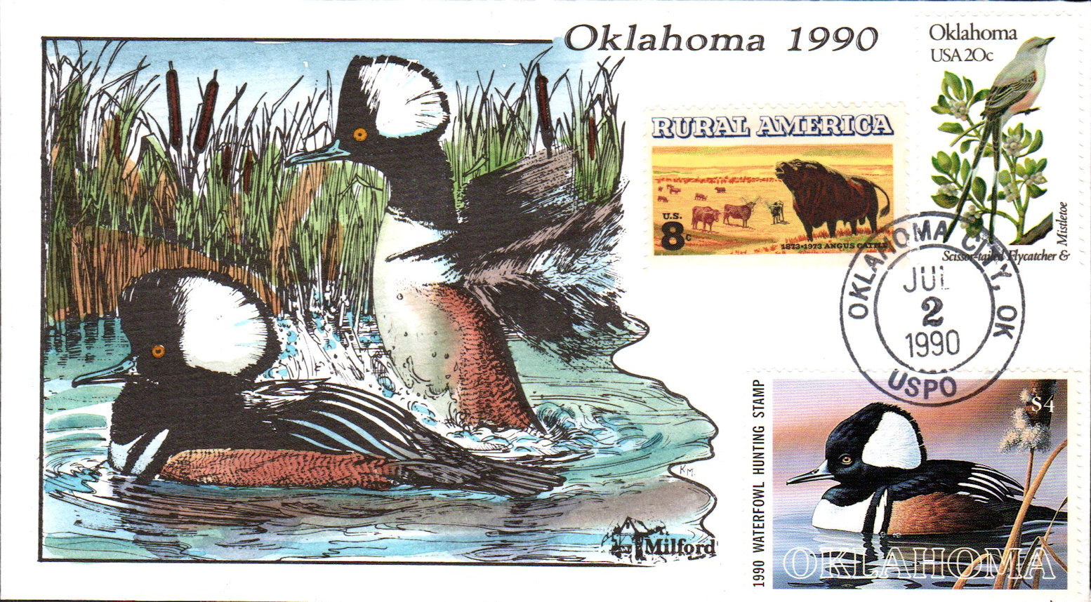 #OK11 Oklahoma 1990 Duck Milford FDC | United States, Stamp / HipStamp