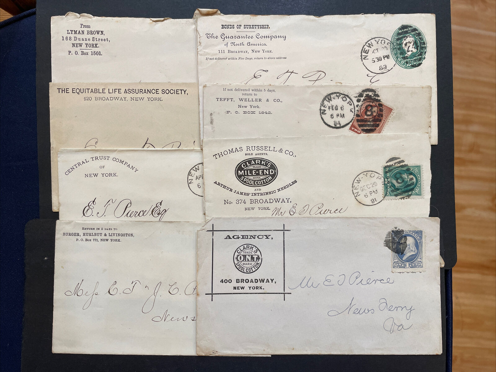 8 Different 1880s Covers with New York City Business Corner Cards ...