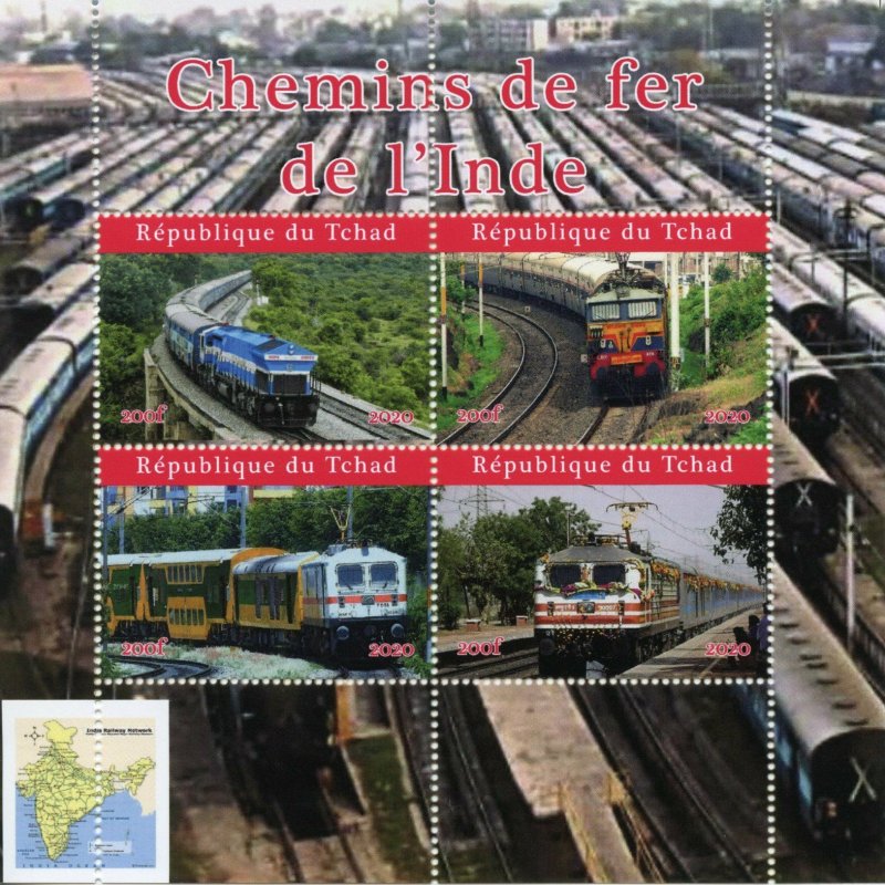 Chad Railways Stamps 2020 MNH Indian Trains Rail 4v M/S / HipStamp