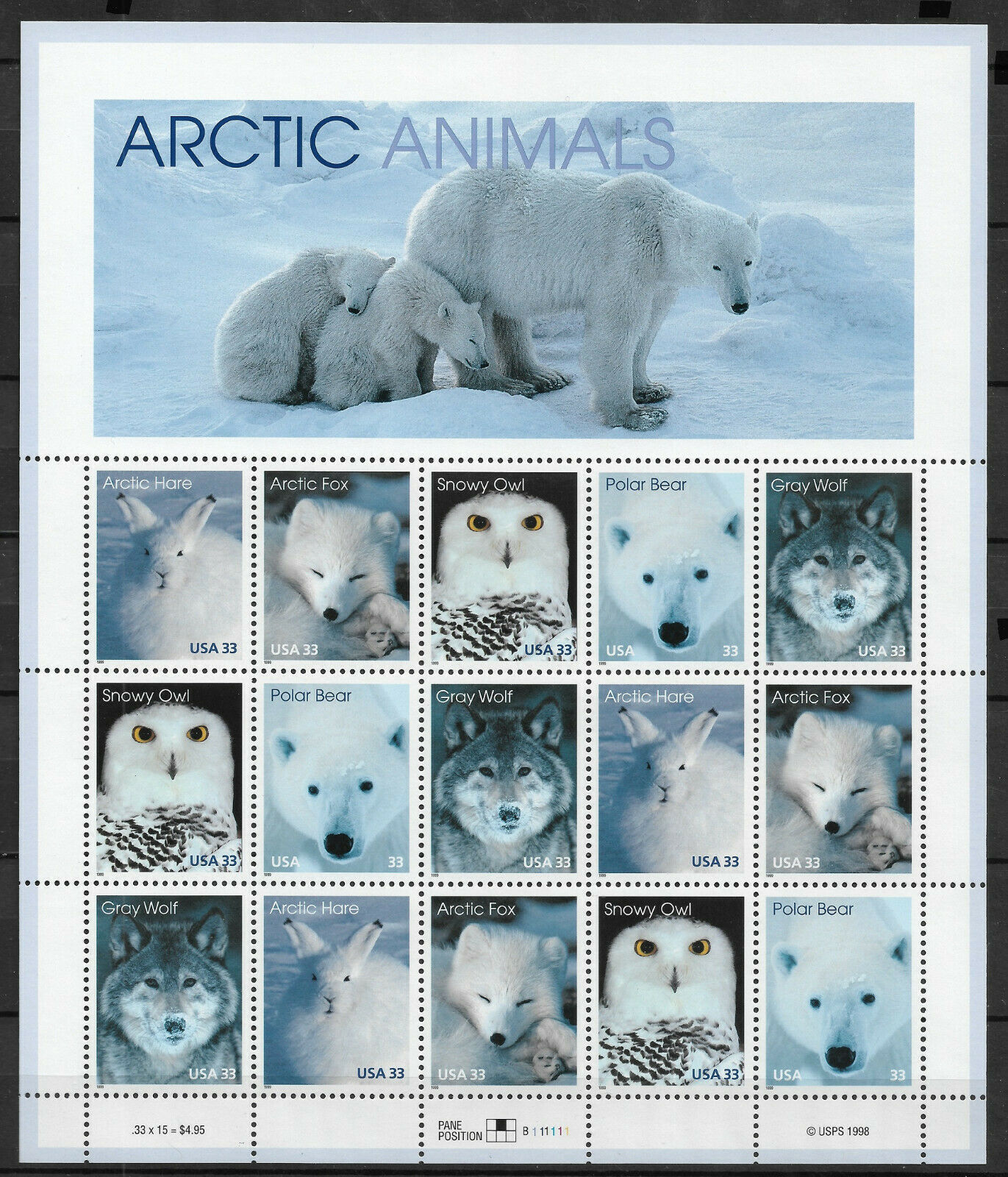 US 1999 Sheet Arctic Animals Scott # 3288-3292,VF-XF MNH** | United ...