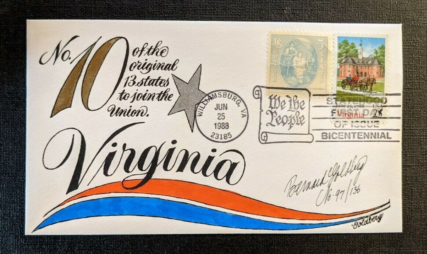 Virginia 10th State Bernard Goldberg Hand Painted Cover FDC 97 of 163 ...