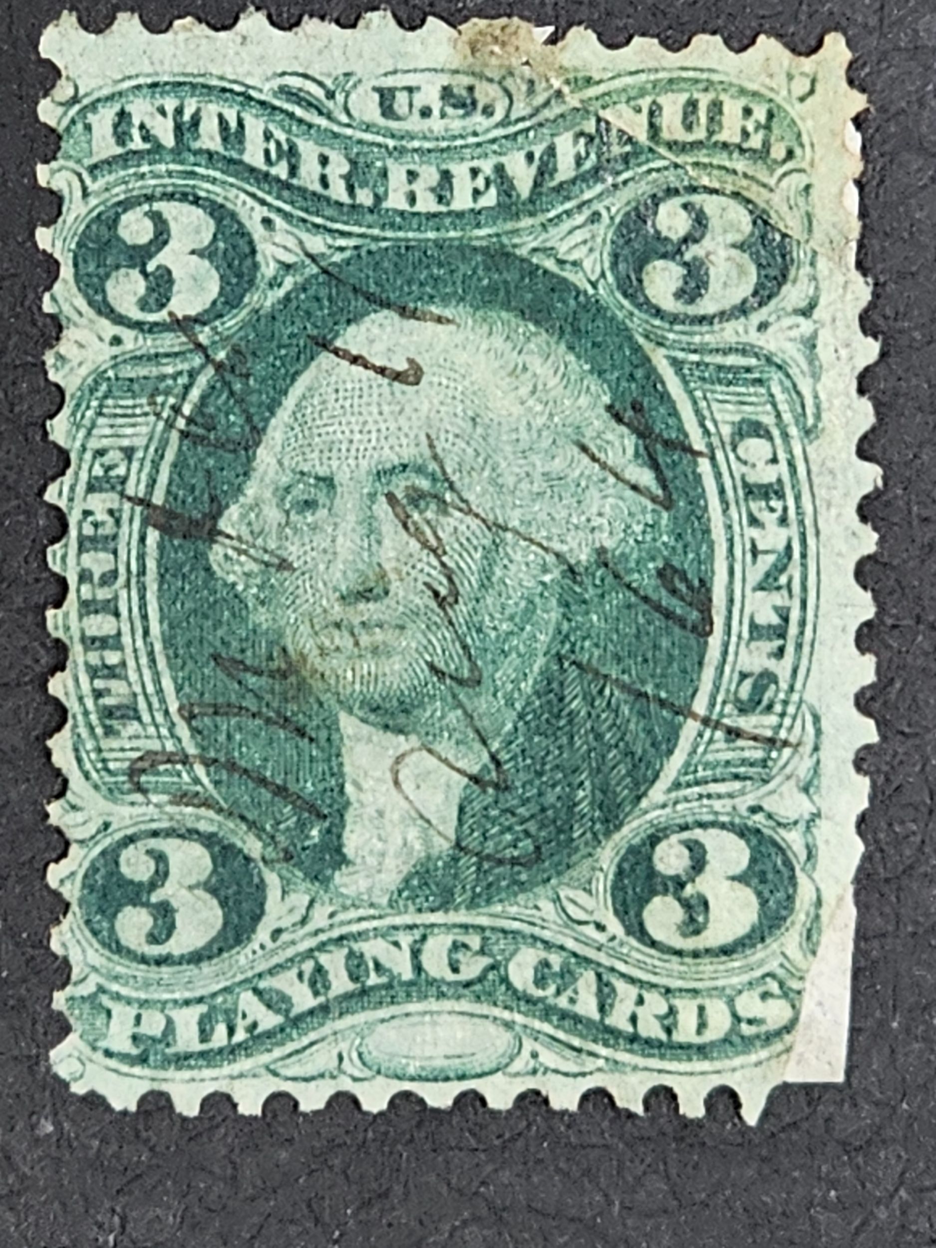 R17c 3 cent used Playing Cards upper right corner hinge attached ...