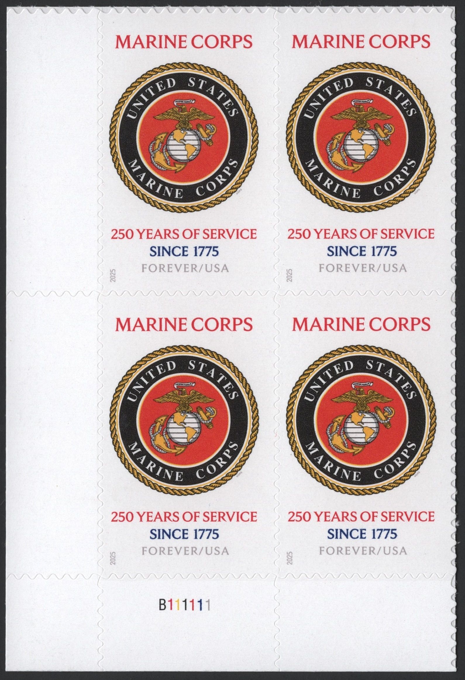 NEW ISSUE (Forever) U. S. Marine Corps 250th Anniversary Plate Block ...