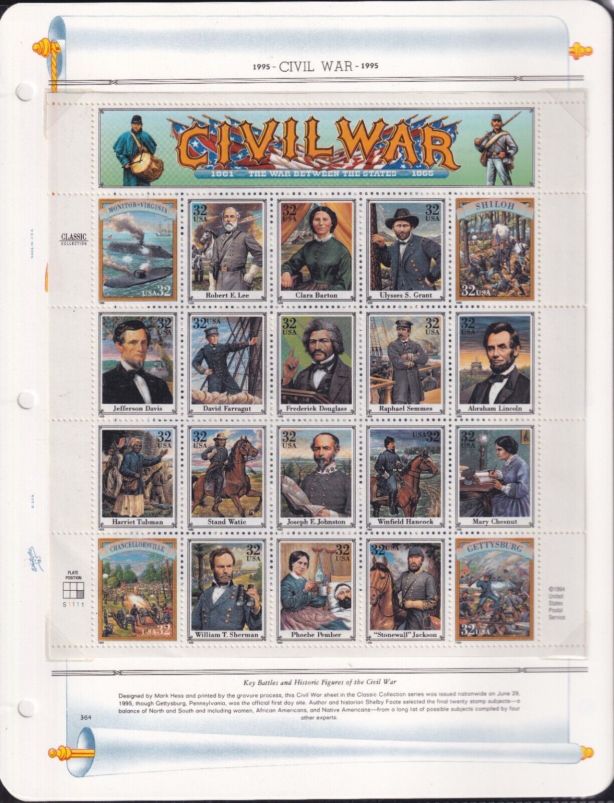 Scott #2975a Civil War (1861-1865) 4 White Ace Pages - Sheet & Singles ...