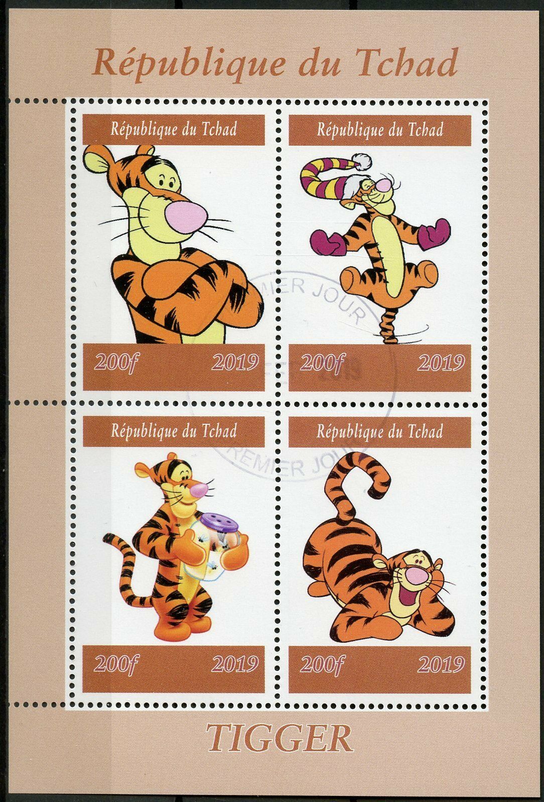 Chad 2019 CTO Tigger Winnie the Pooh Bear 4v M/S Disney Cartoons Stamps ...