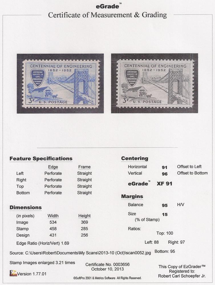 1012 3 cent Civil Engineer Soci mint OG NH EGRADED XF 91 XXF / HipStamp