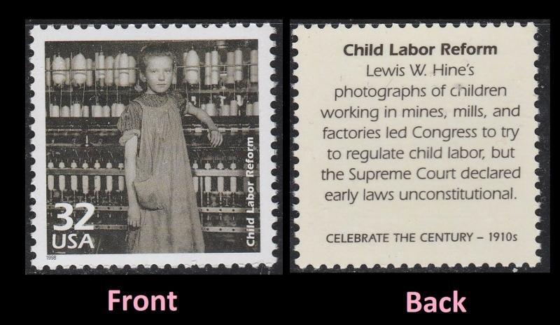US 3183o Celebrate the Century 1910s Child Labor Reform 32c single MNH ...
