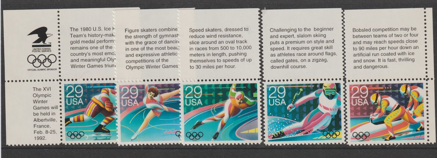 Scott# 2611-15 1992 29c Winter Olympics Issue XF MNH w/Marginal Tabs ...