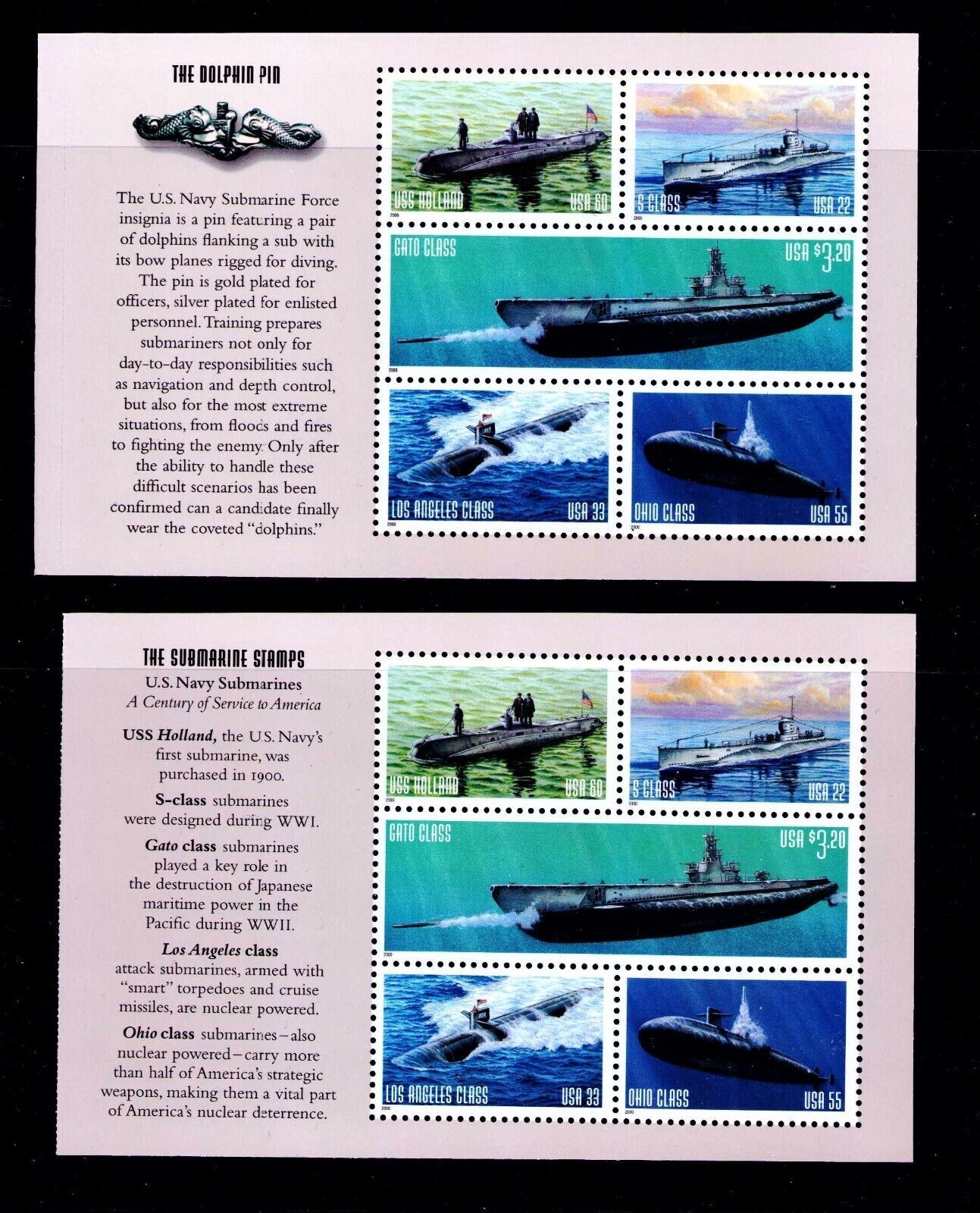 US Navy Submarines Sc 3373-3377 Booklet Panes of 5 VF 1999 | United ...