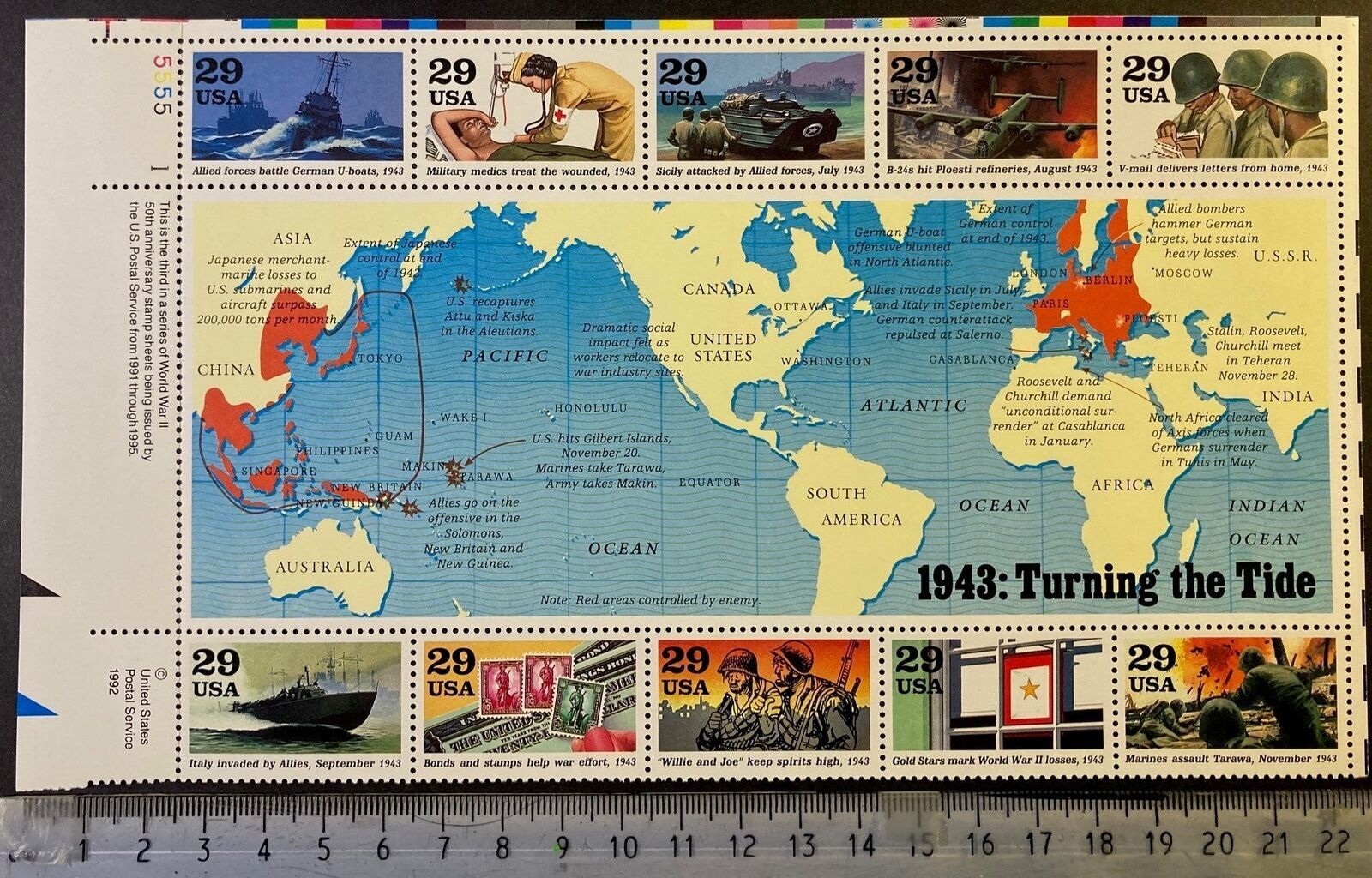 USA 1993 World at War II 1943 maps militaria ships tanks sheet MNH ...