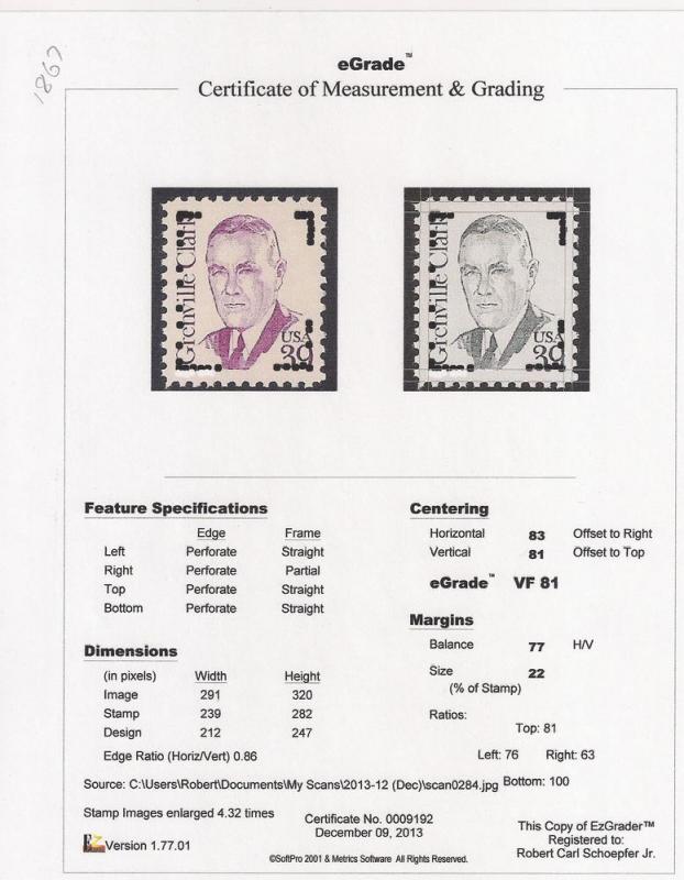 #1867 39 cent Clark, Stamp mint OG NH EGRADED VF 81 | United States ...