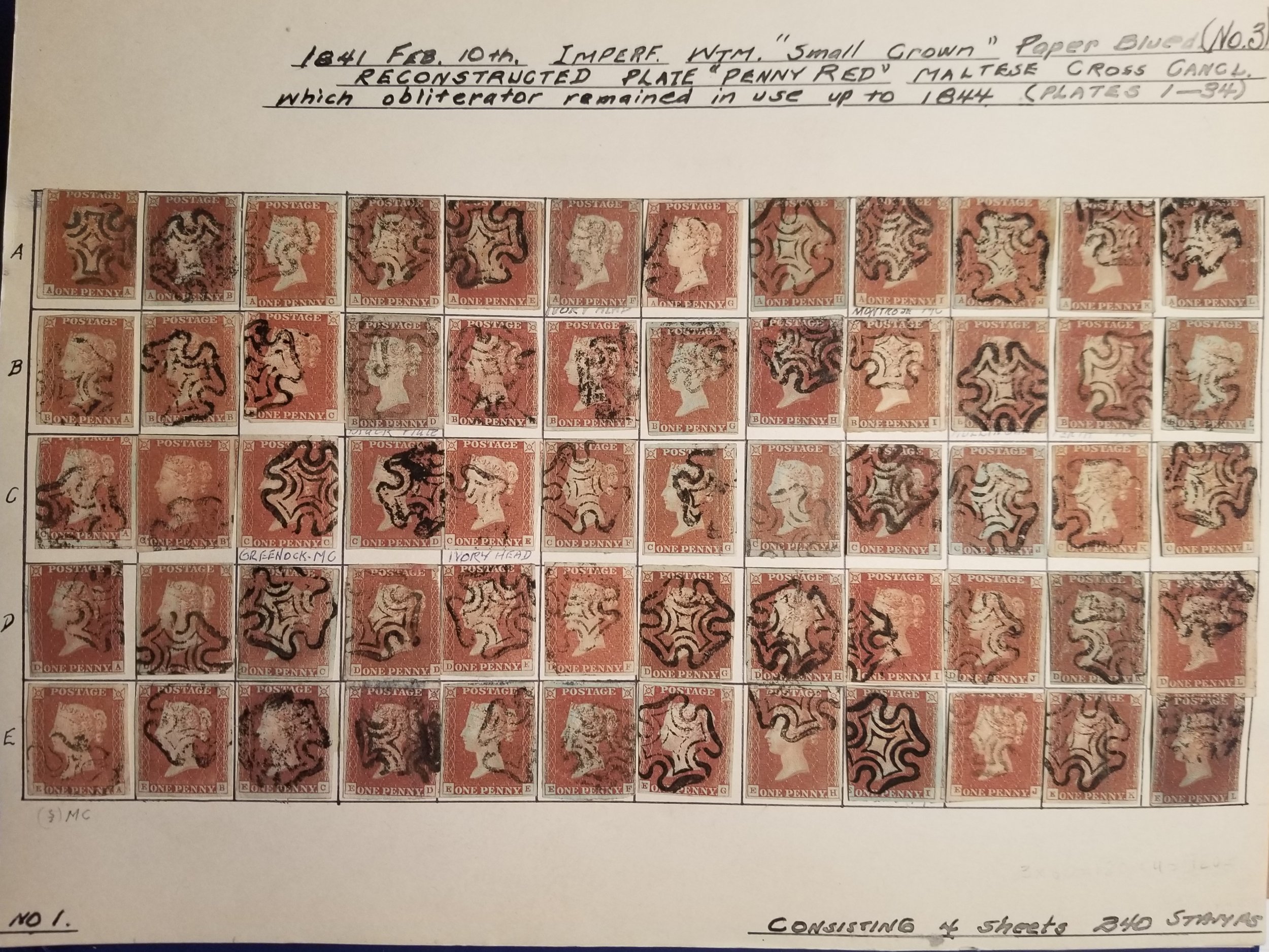 Penny Red Reconstructed Sheet with Maltese Cross on All 240 Stamps ...
