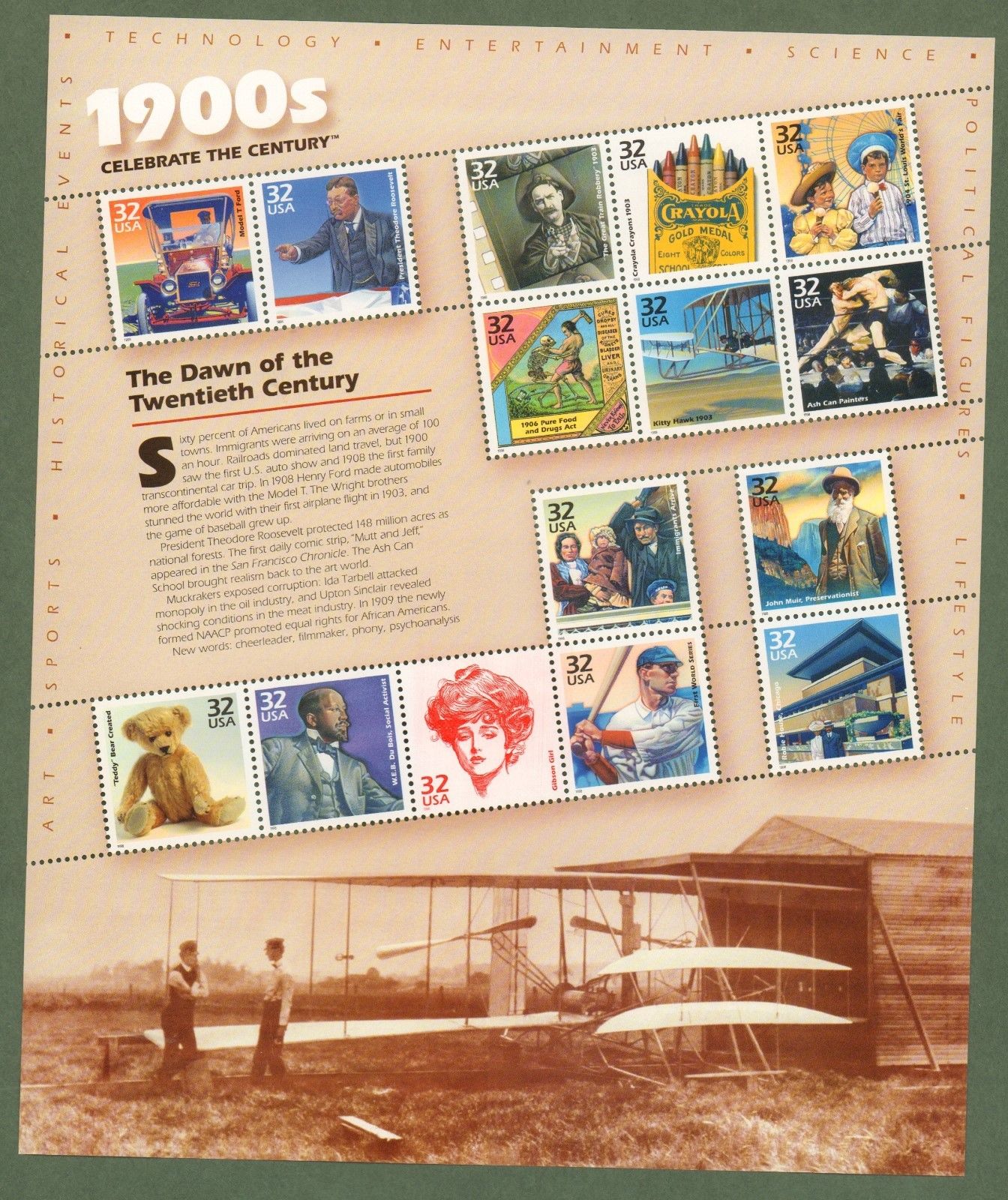 3182 Celebrate the Century 1900s MNH 32 c Sheet of 15 FV $4.80 1998 ...