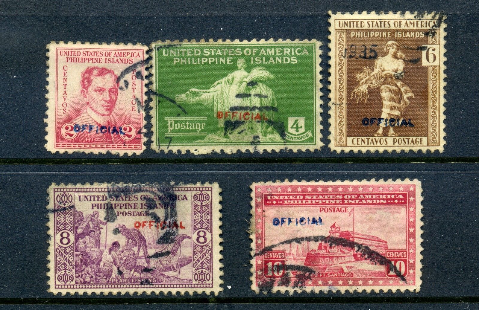 Philippines Scott #383-392 Var RARE Hand Stamp Official Stamps (Ph 391 ...