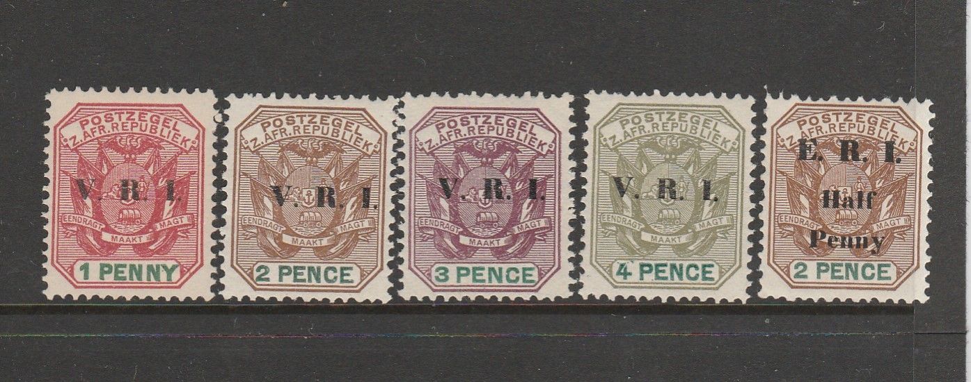 Transvaal VRI OPts 1900 4 vals as shown + 1/2d on 2d SG 65 UM/MNH ...