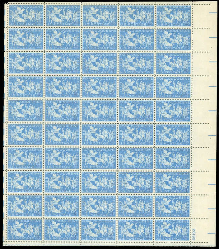 US Stamp - 1958 Fort Duquesne - 50 Stamp Sheet - Scott #1123 | United ...