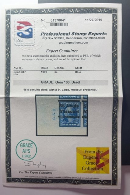 US Stamps # 347 ST Louis Precancel PSE Graded Cert Gem-100 SMQ $600 LOT ...