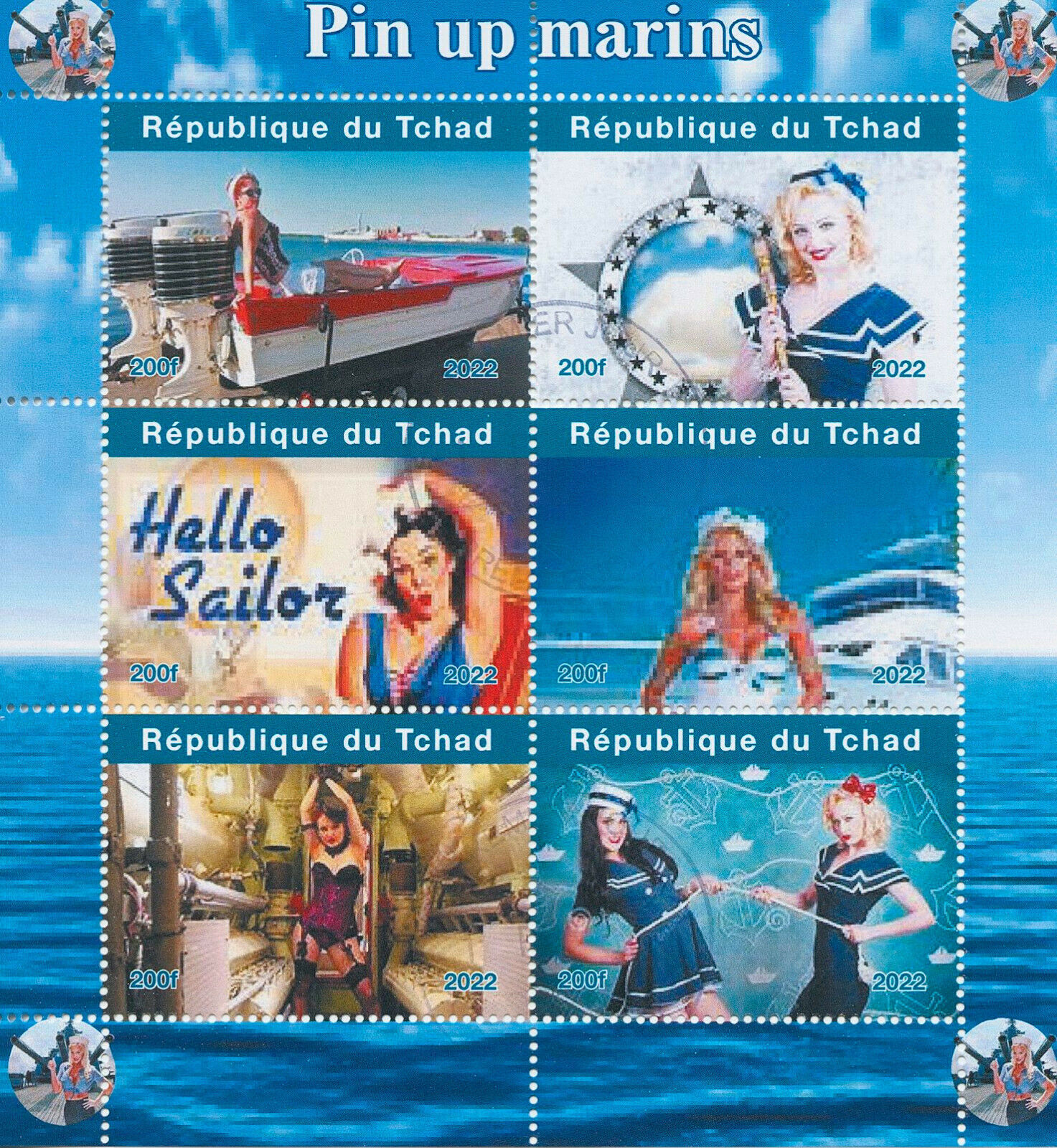 Chad 2022 CTO Art Stamps Pin Up Girls Pin-Up Sailors 6v M/S | Africa - Chad, Stamp / HipStamp