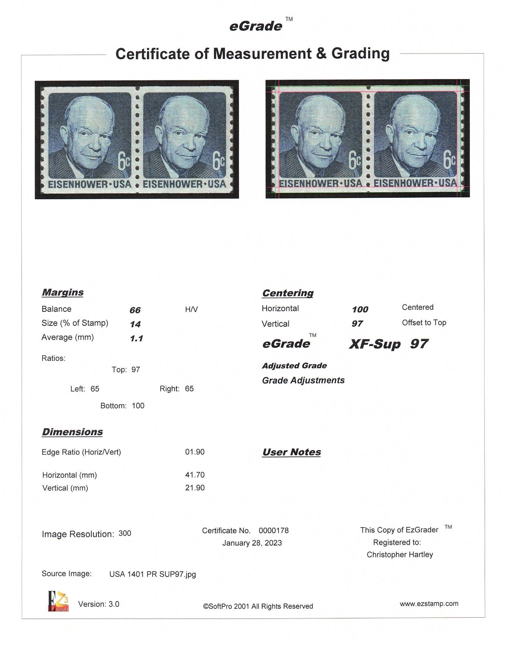 USA 1401 Mint (NH) Pair Shiny Gum EGrade Centering SUP 97 | United ...