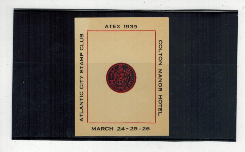 1939 Atex Show Card Label Atlantic City Stamp Club Colton Manor Hotel ...