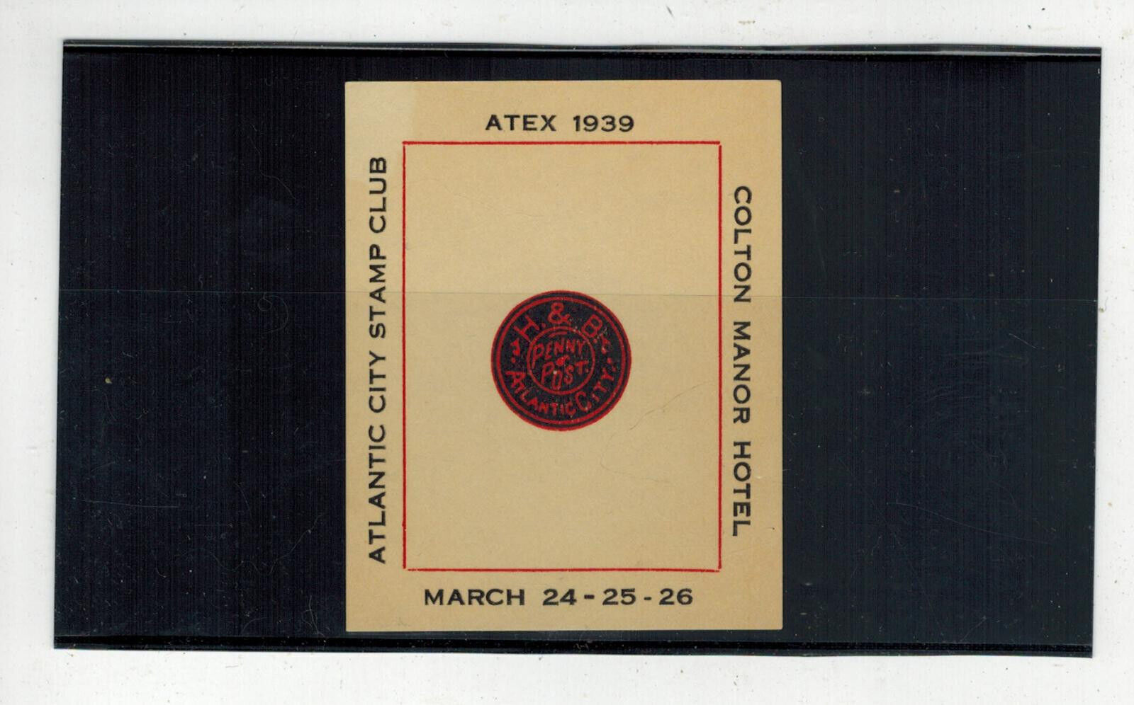 1939 Atex Show Card Label Atlantic City Stamp Club Colton Manor Hotel ...