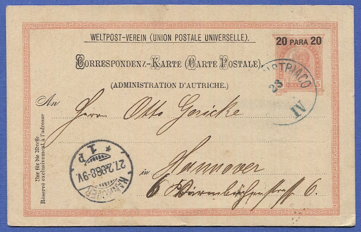 AUSTRIA 1898 20para PC, Blue LLOYD AUSTRIACO IV "Cleopatra" blue ship ...