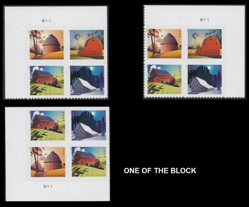 2021 US Stamp - Barns Postcard - Plate Block of 4 - SC# 5546 - 5549 ...