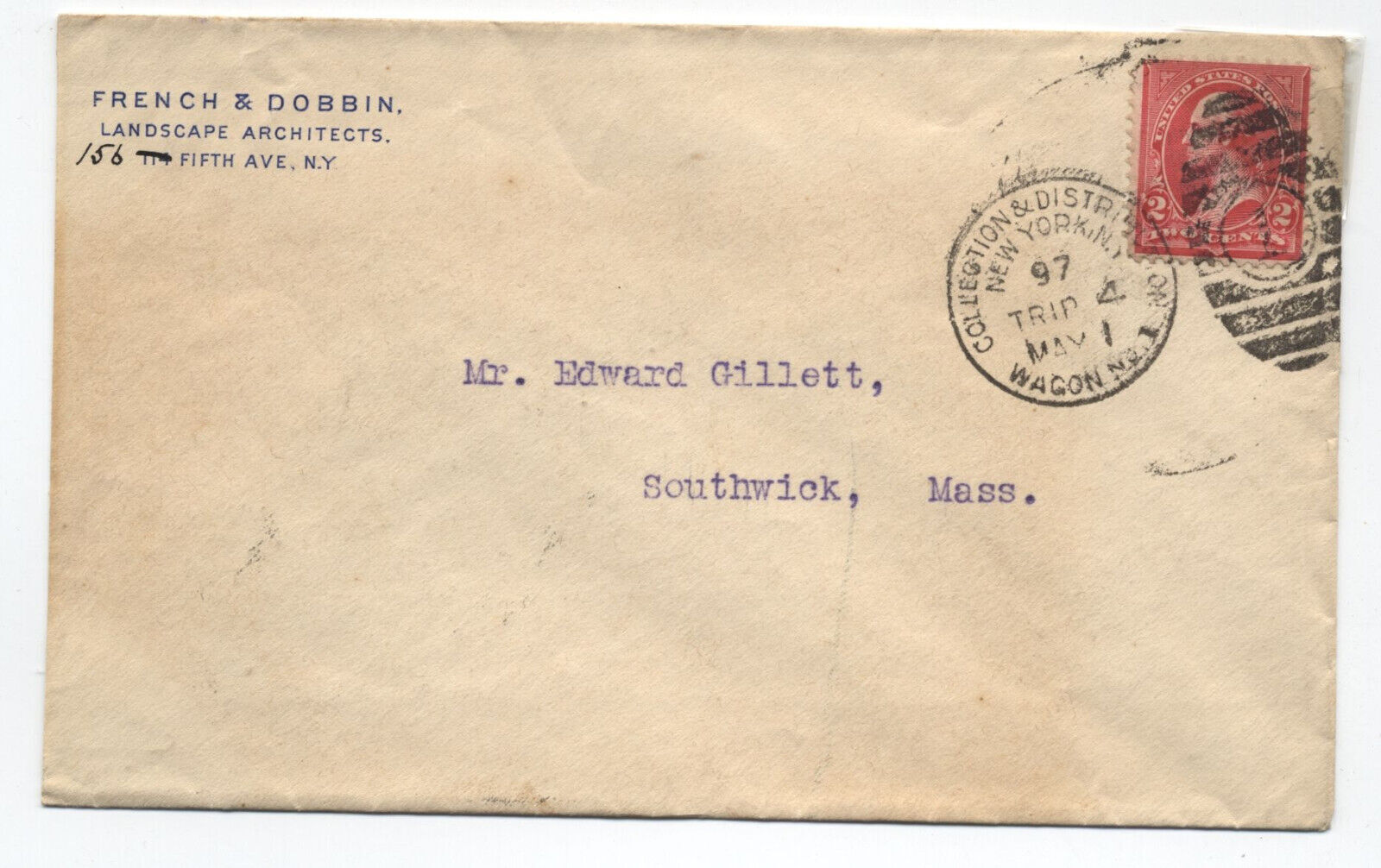 1897 New York collection distribution wagon marking on cover [y.8801 ...