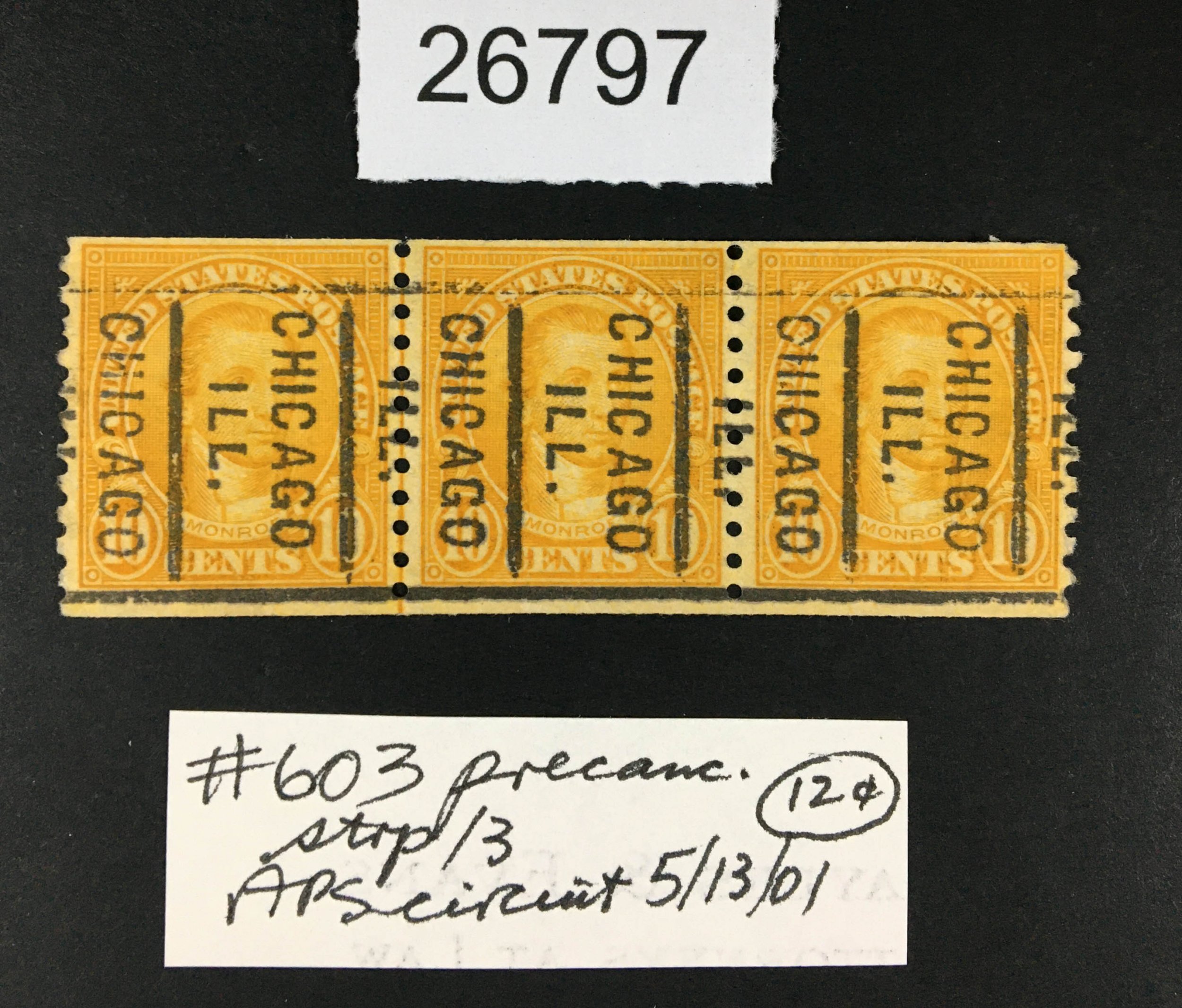 US Stamps # 603 Coil Guide Line Strip Precancelled LOT #26797 | United ...