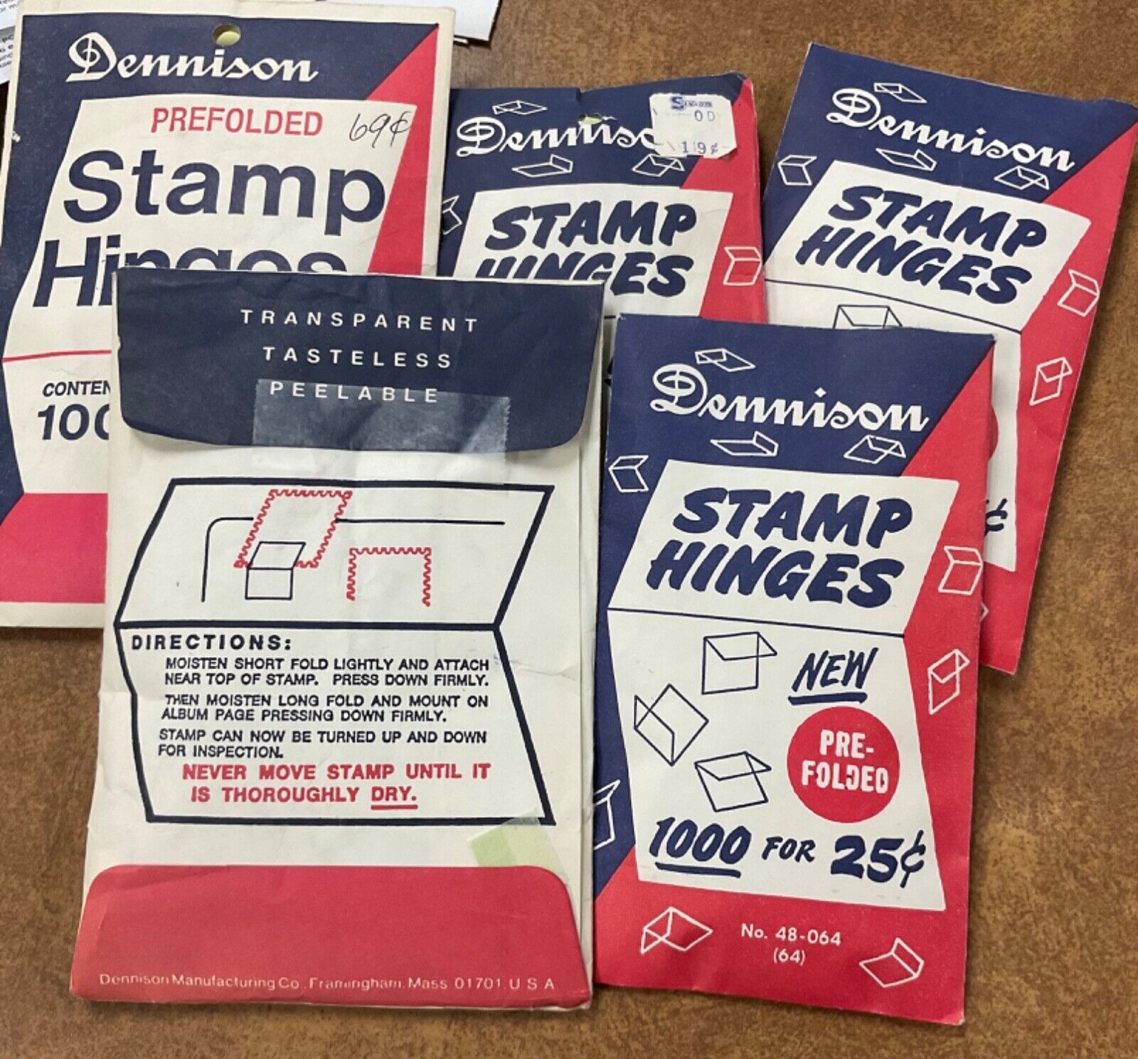 Dennison Stamp Hinges repackaged from open packs -Pre-Folded 16 grams ...