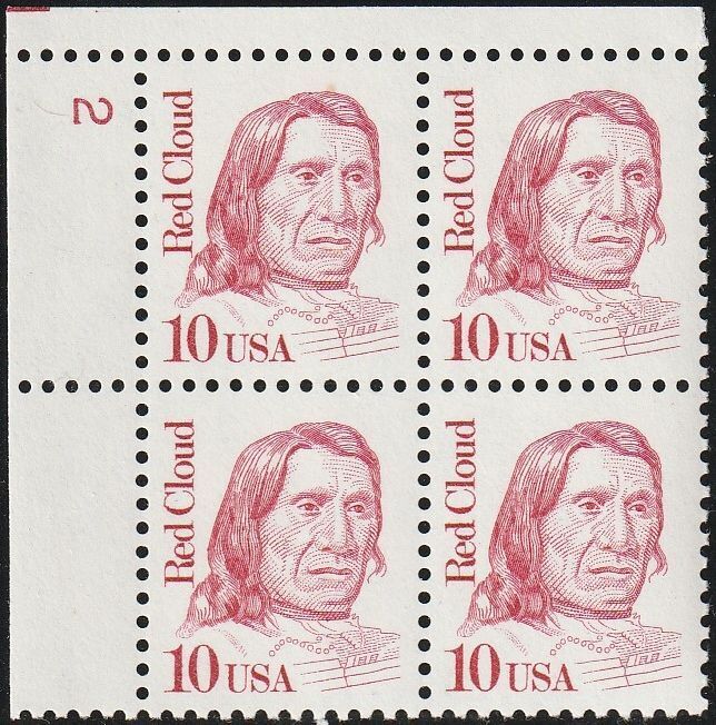 2175e MNH UL PB(4) Red Cloud, carmine color, prephosphor tagging, shiny ...